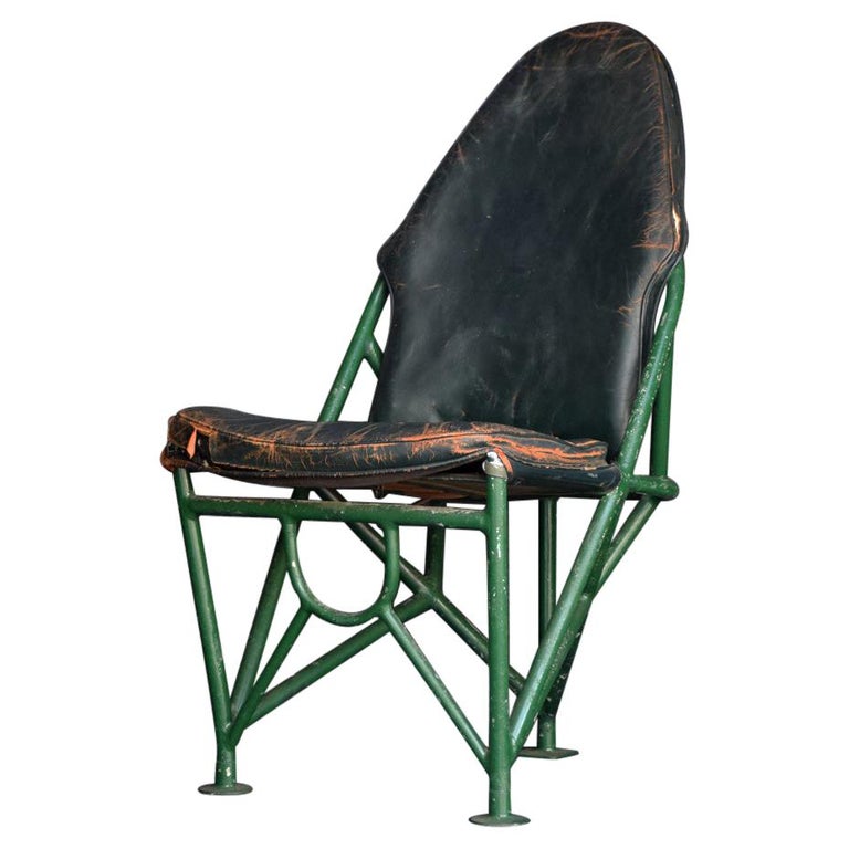 WW2 English Green Leather and Metal Bomber Aircraft Flight Chair at 1stDibs