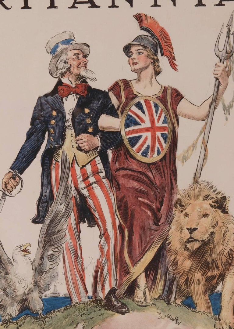 WWI Poster Featuring Uncle Sam and Lady Britania at 1stDibs