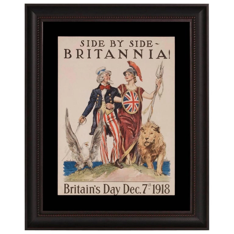 WWI Poster Featuring Uncle Sam and Lady Britania at 1stDibs