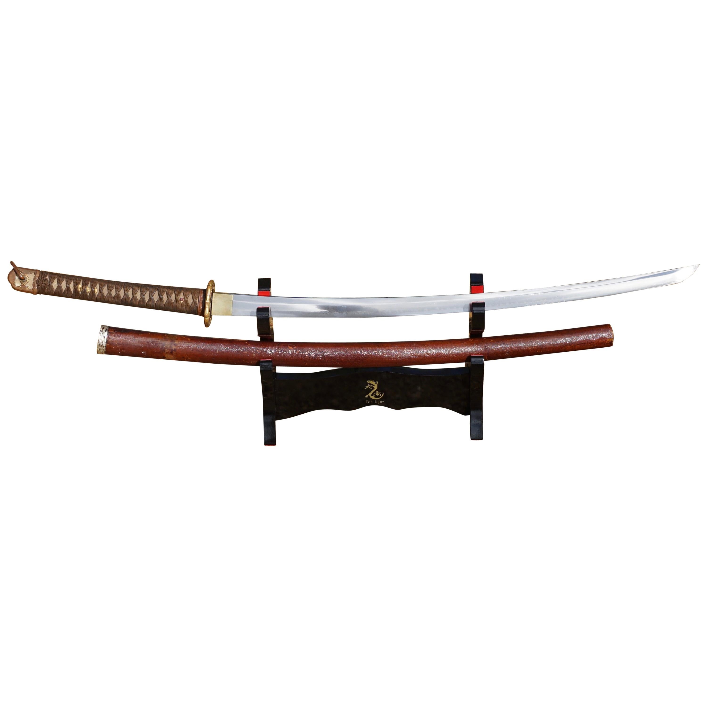 WWII Signed Samurai Sword with Lacquered Wood Scabbard at 1stDibs