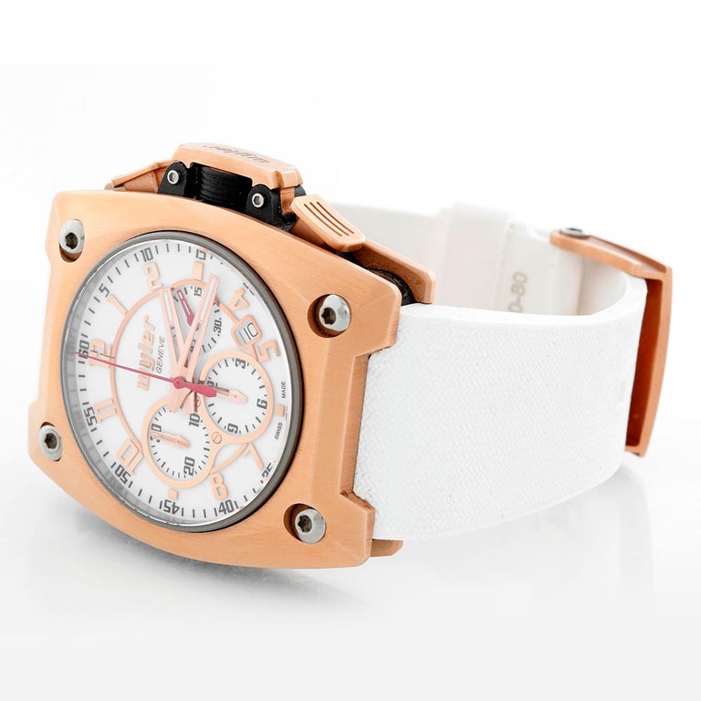 Wyler Incaflex Limited Edition 18k Gold White Rubber Men's Chronograph ...