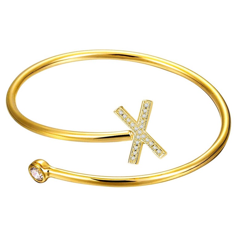 X-Initial Wire Bezel Cuff For Sale at 1stDibs
