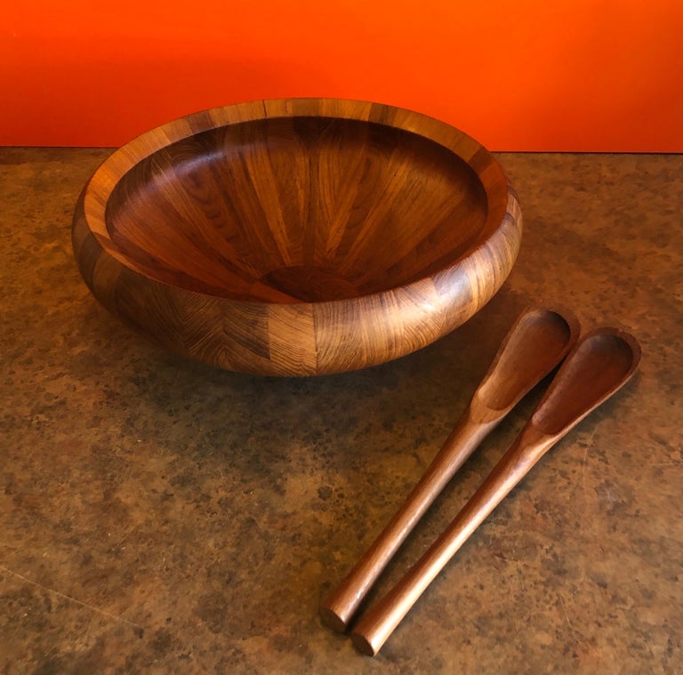 X-Large Massive Solid Teak Salad Bowl and Servers Designed by ...