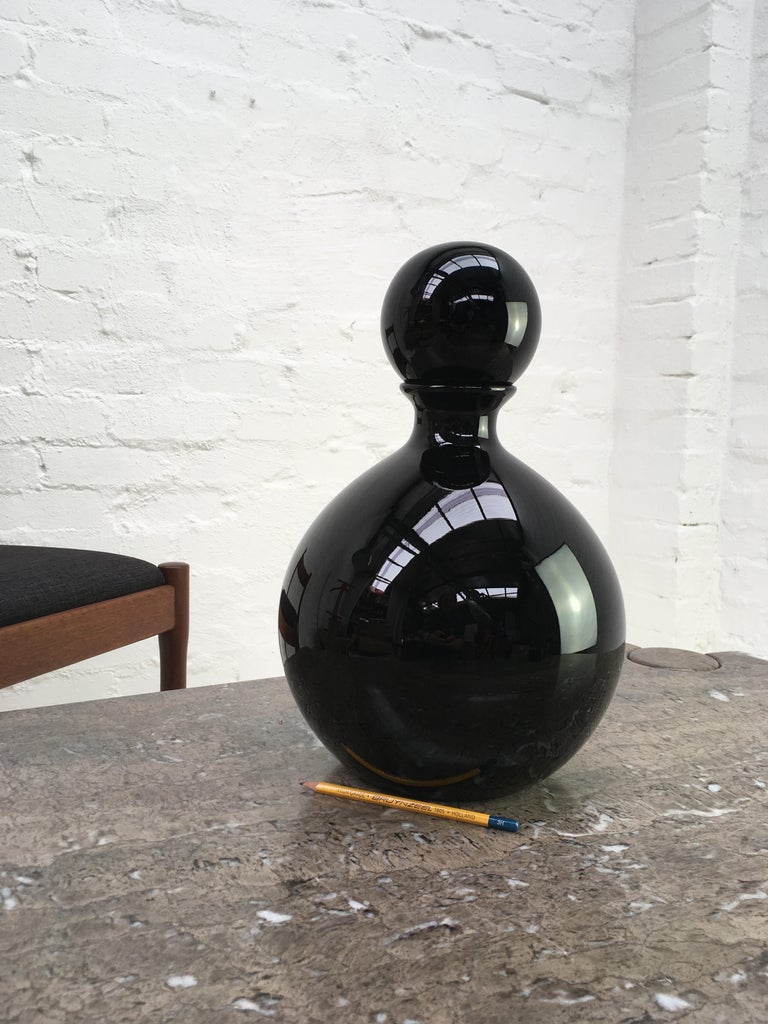 Extra Large Opaque Black Empoli Glass Ball-Stoppered Decanter, Italy ...