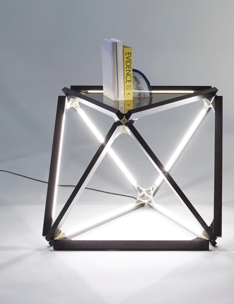 X-Light Table Ebonized Oak Brushed Brass For Sale at 1stDibs