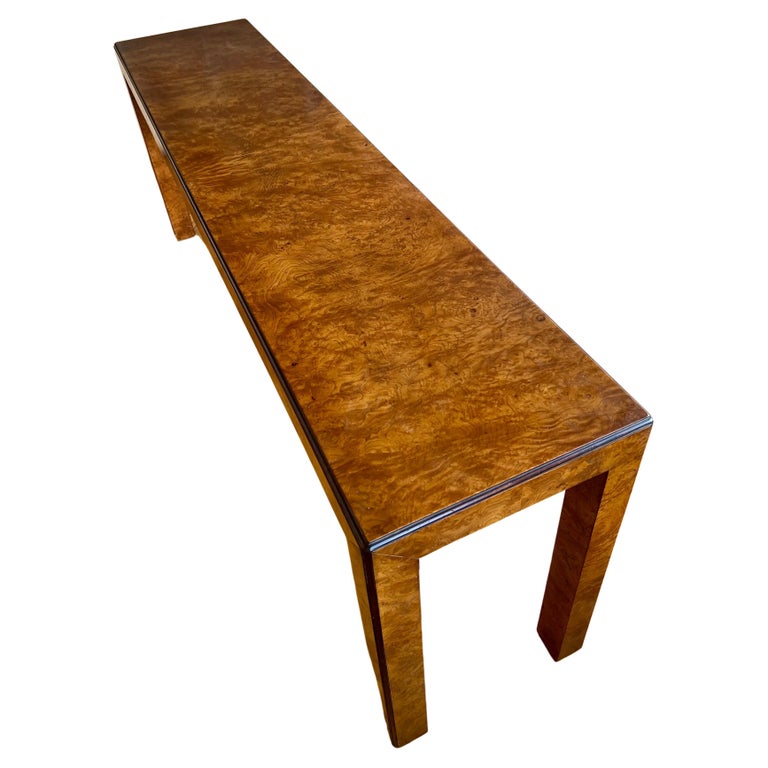 X Long Burl Wood Sofa/Console Parsons Table by John Widdicomb at 1stDibs