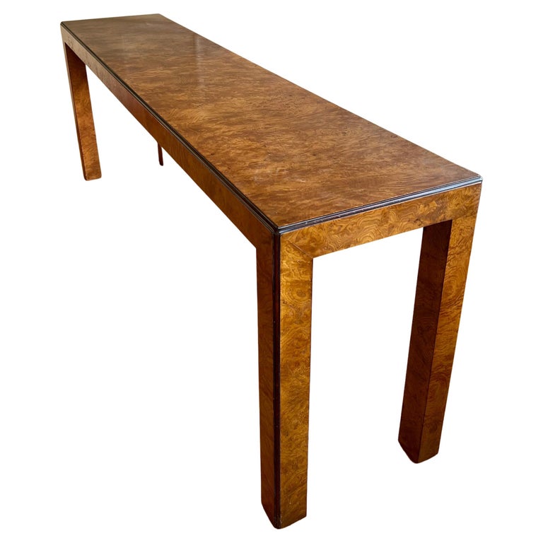 X Long Burl Wood Sofa/Console Parsons Table by John Widdicomb at 1stDibs
