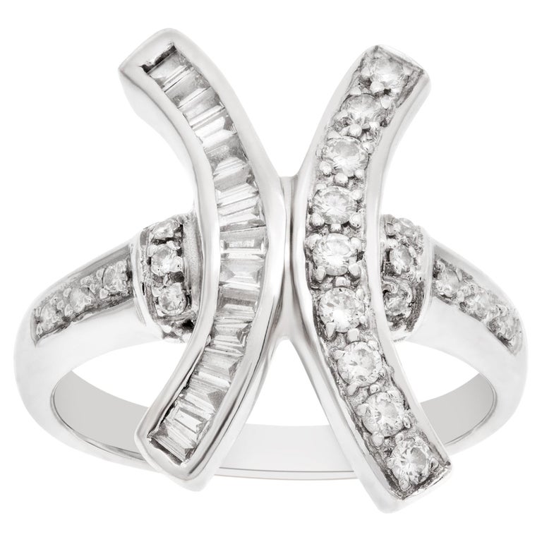 X Shaped Diamond Ring in 18k White Gold, 0.30 Carats in Diamonds For ...