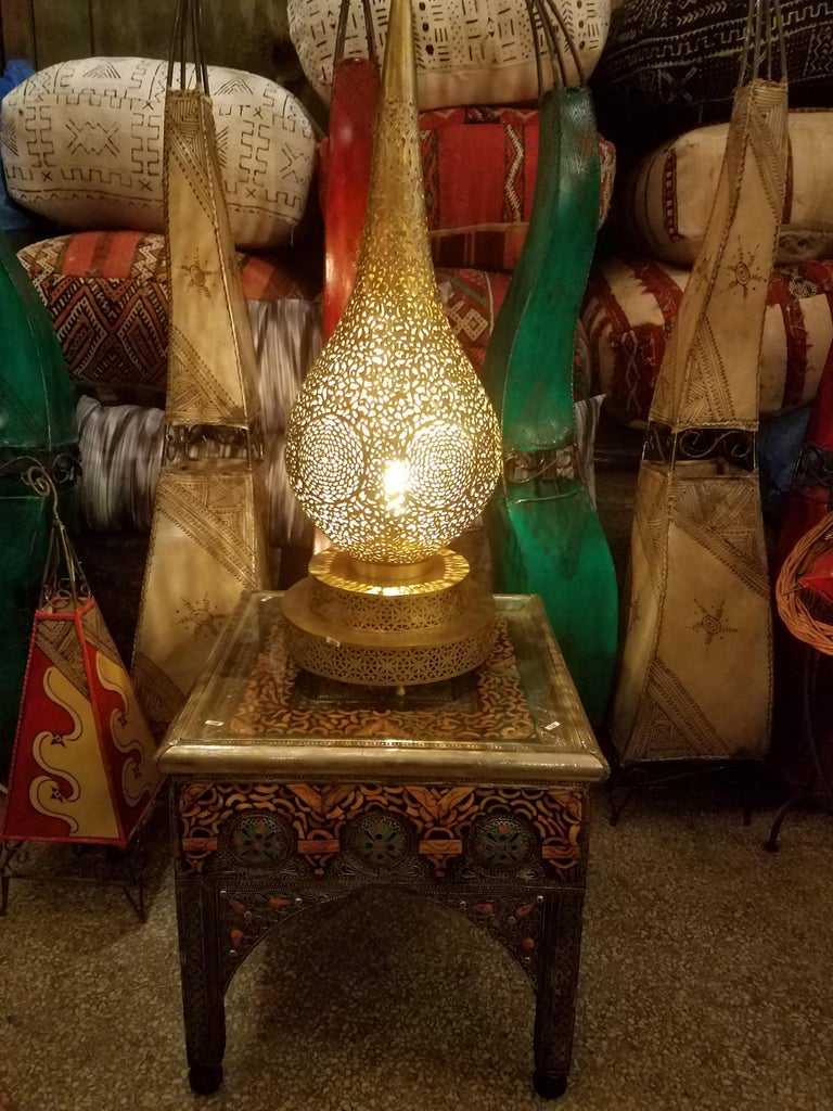X-Tall Intricate Moroccan Copper Lamp or Lantern, Table Lamp For Sale ...