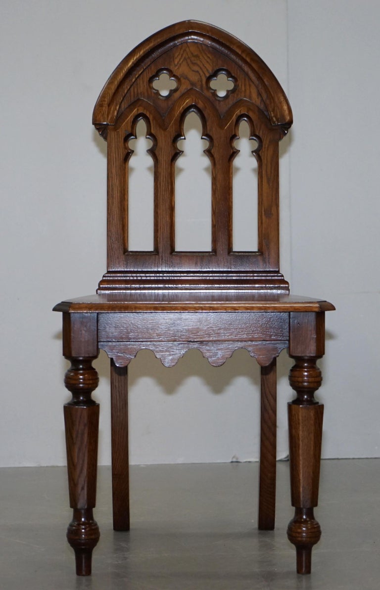 4 English Oak Gothic Steeple Back Dining Chairs Augustus Pugin Style ...