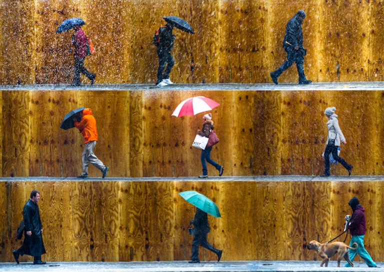 Xan Padron - "8th Avenue, NYC" Figurative Photograph with Wood Toned ...