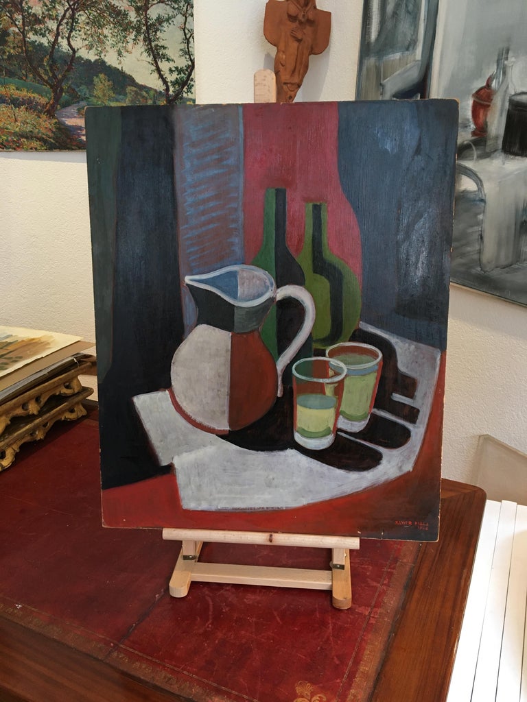 Xavier Albert Fiala - Cubist still life with pitcher and bottles For ...