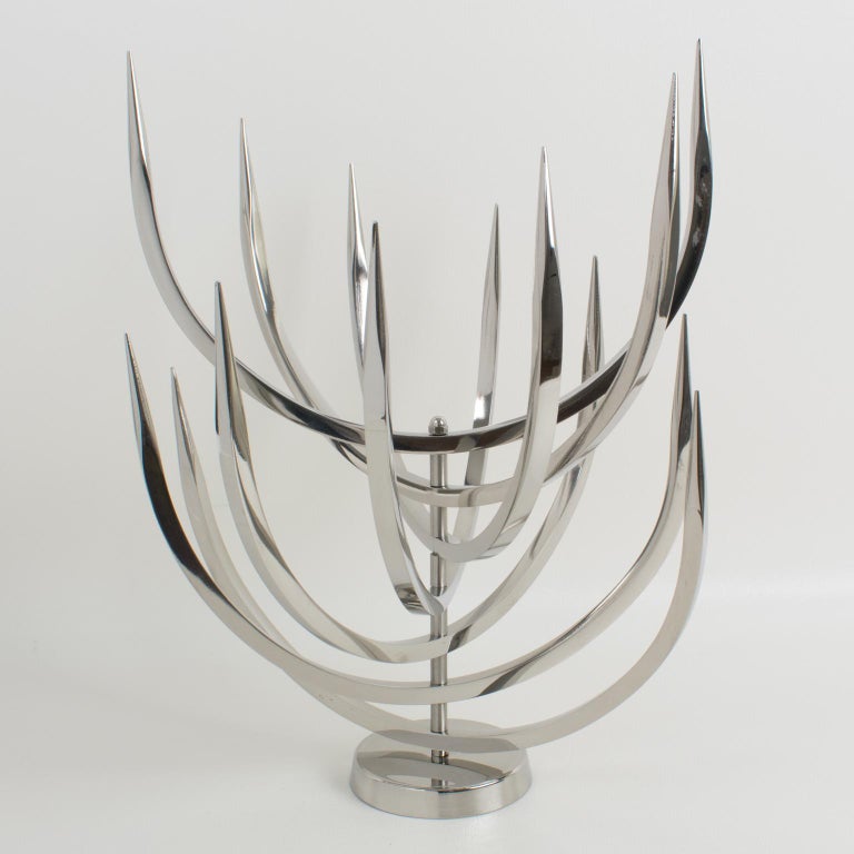 Xavier Feal Brutalist Stainless Steel Kinetic Sculpture or Candle Tree ...