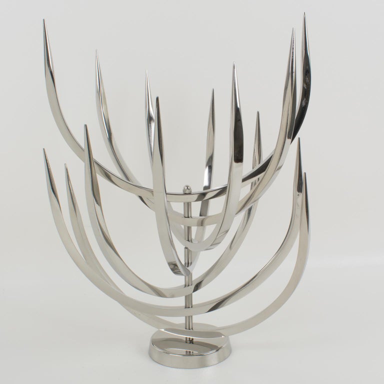 Xavier Feal Brutalist Stainless Steel Kinetic Sculpture or Candle Tree ...