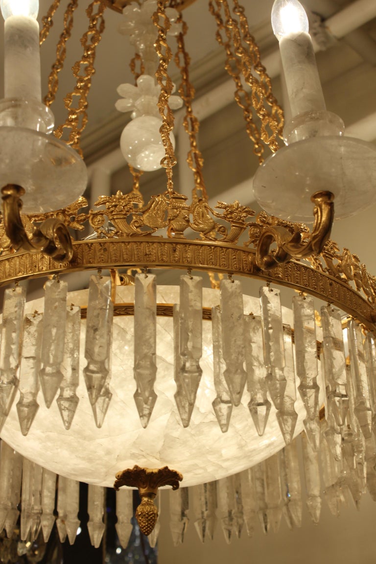 19th Century Empire Round Rock Crystal Chandelier For Sale at 1stDibs