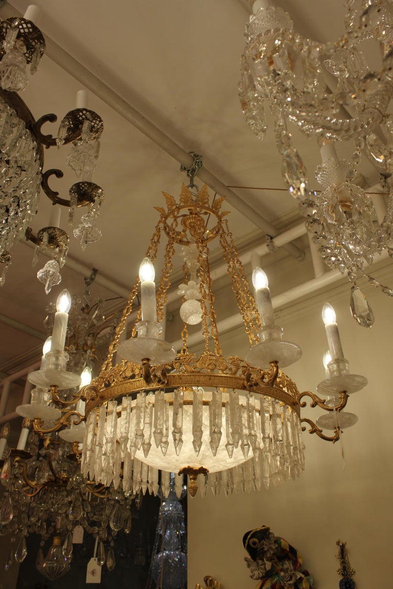 19th Century Empire Round Rock Crystal Chandelier For Sale at 1stDibs