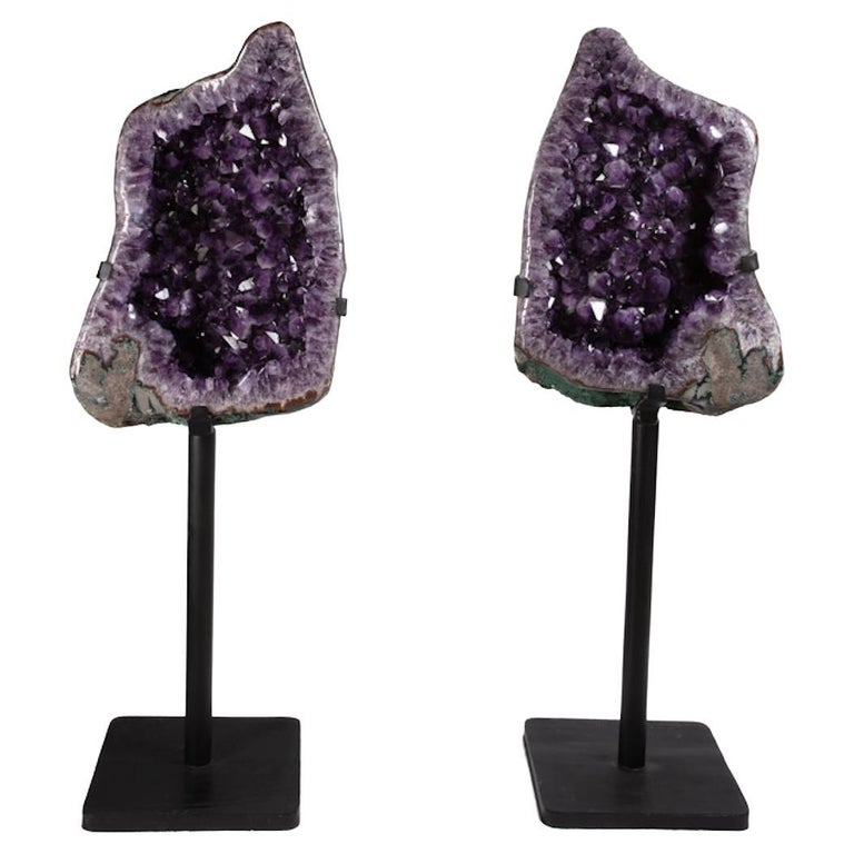 XL Amethyst Pair on Metal Base For Sale at 1stDibs