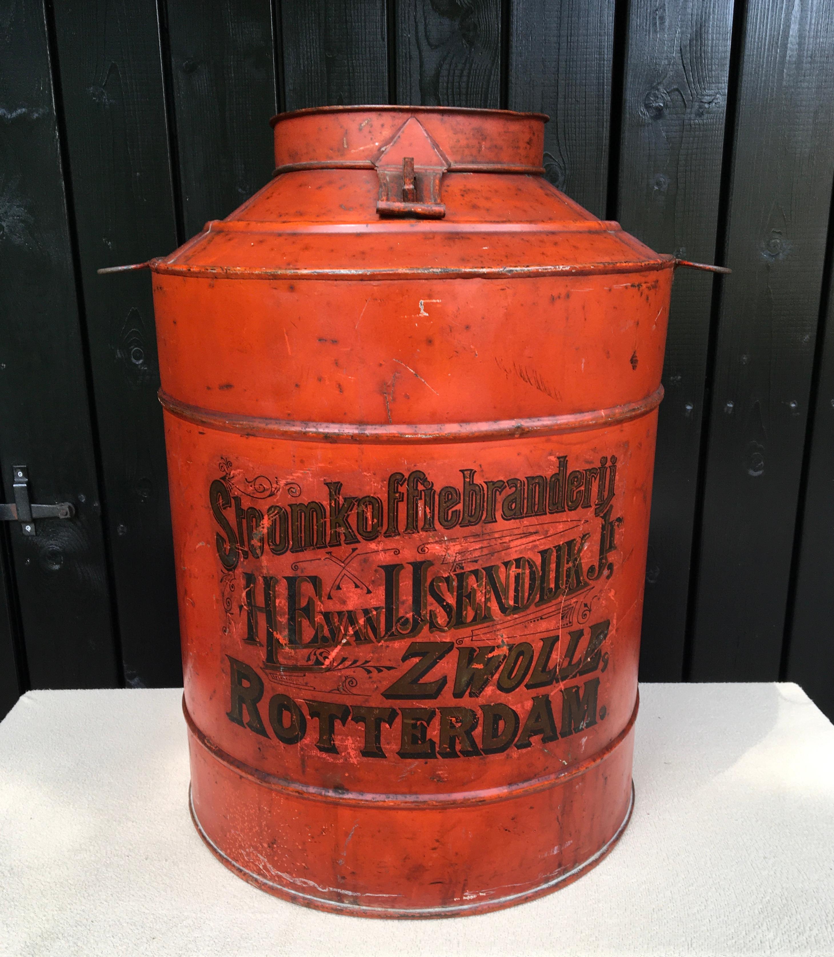 XL Antique Red Coffee Canister For Sale at 1stDibs