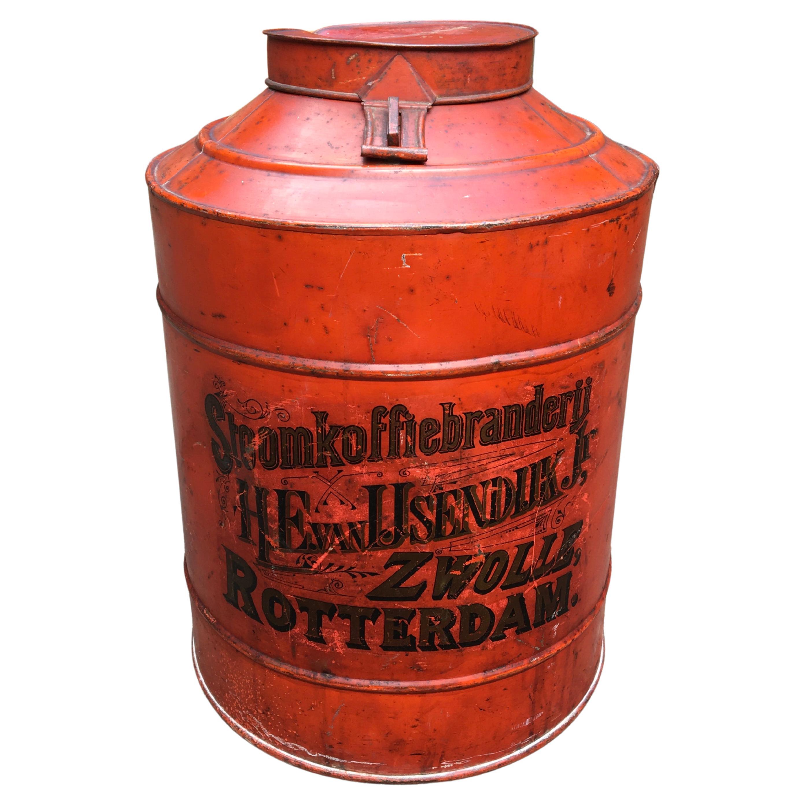 XL Antique Red Coffee Canister For Sale at 1stDibs