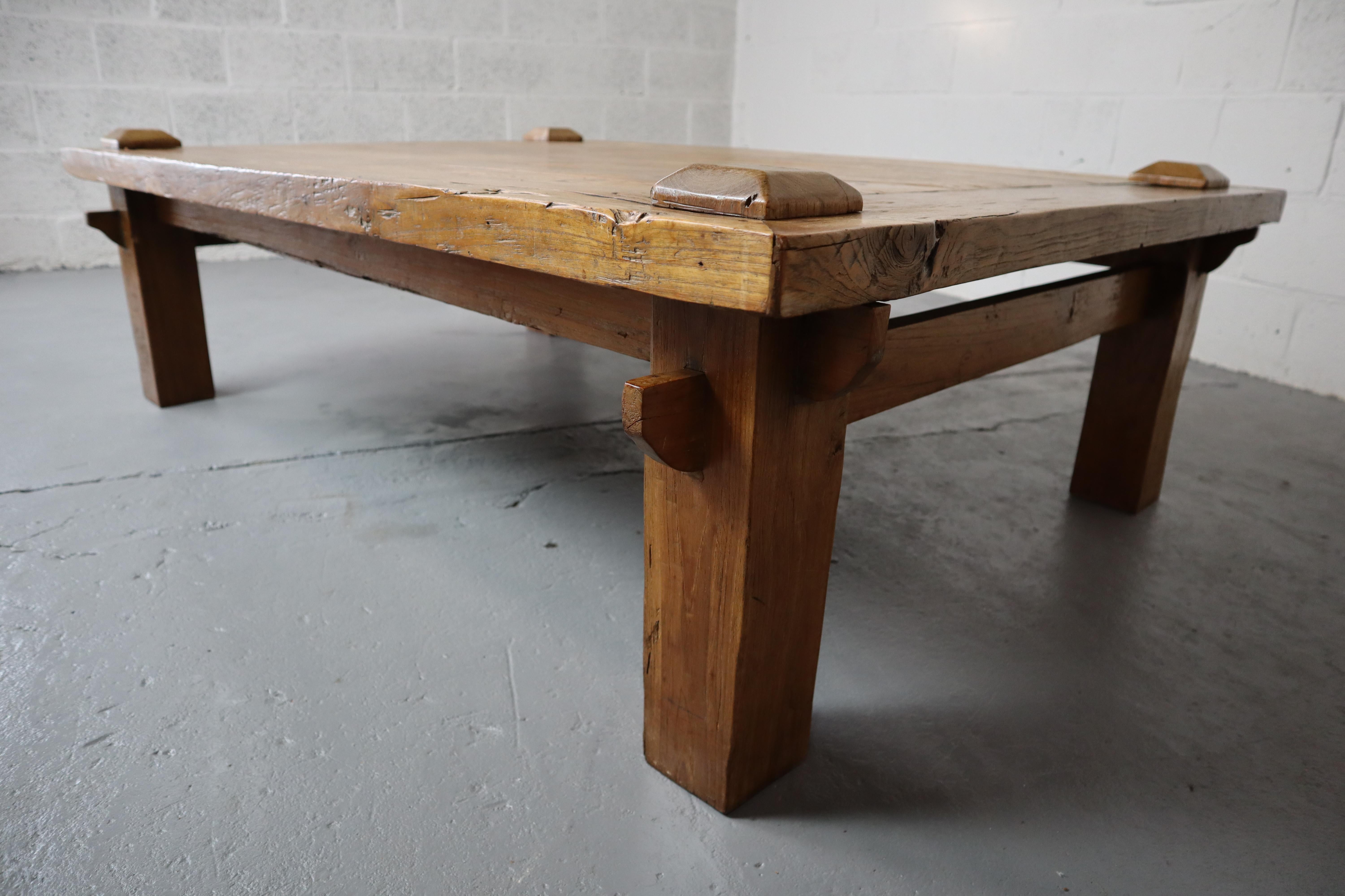 XL Brutalist Solid Oak Wabi-Sabi Coffee Table at 1stDibs