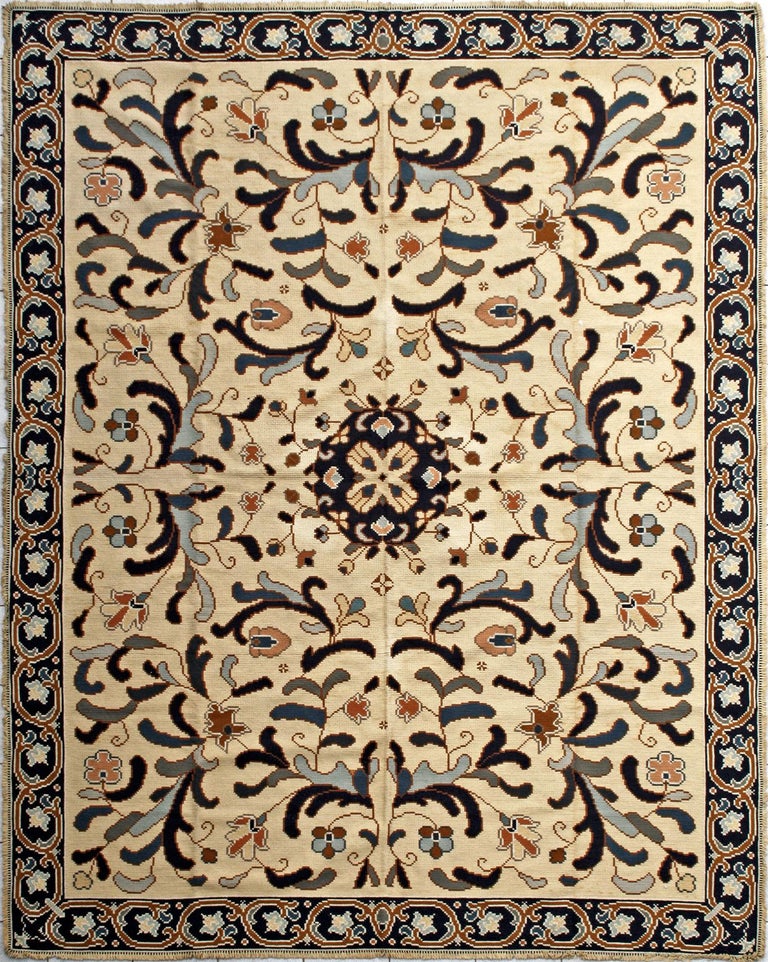 XL Floral European Portuguese Needlepoint Embroidered Arraiolos Rug ...