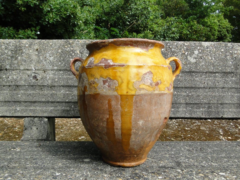 XXL French Antique Confit Redware Faience Yellowware Art Pottery Pot ...