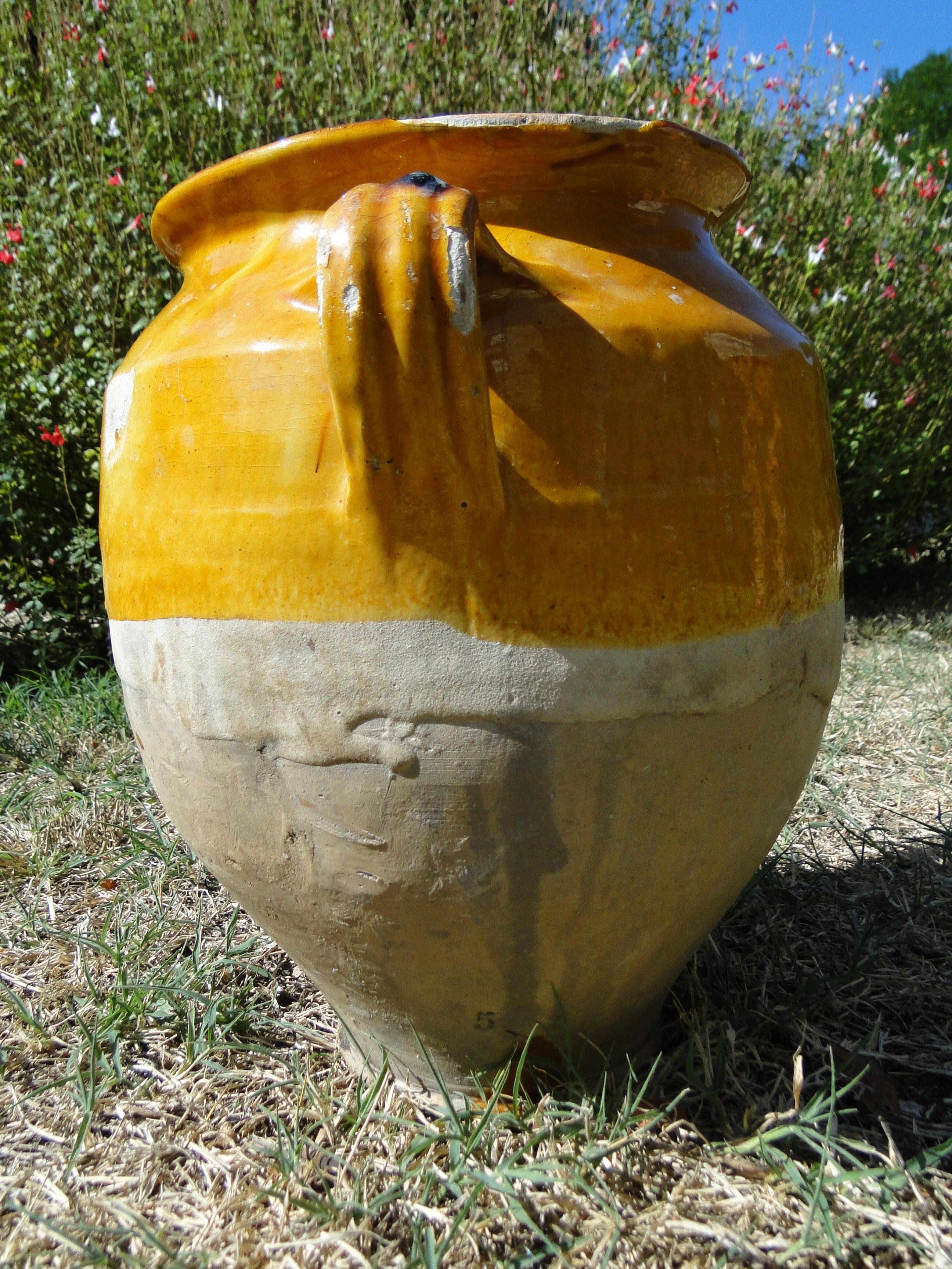 XL French Antique Confit Redware Faience Yellowware Art Pottery Pot at ...