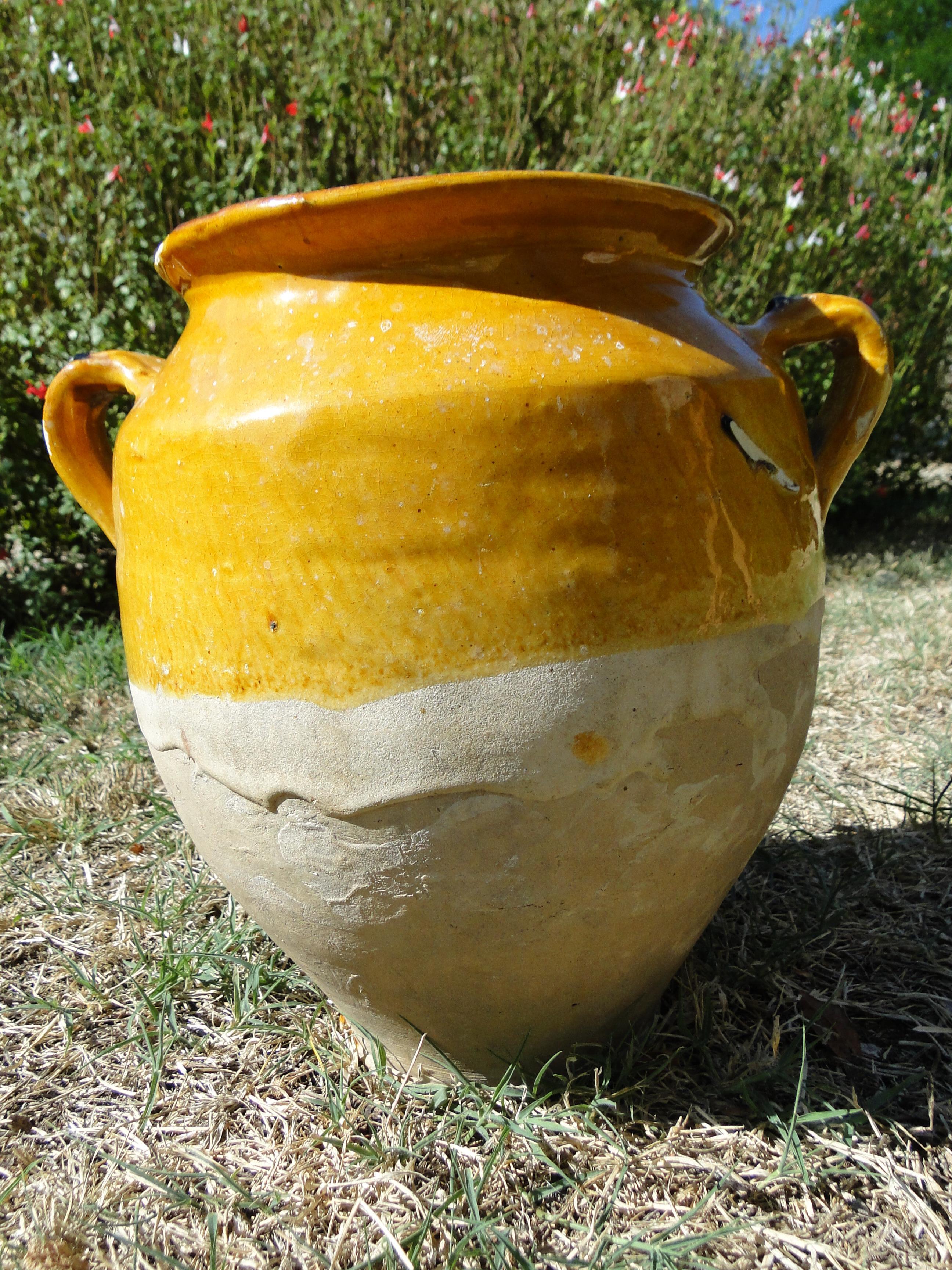XL French Antique Confit Redware Faience Yellowware Art Pottery Pot at ...