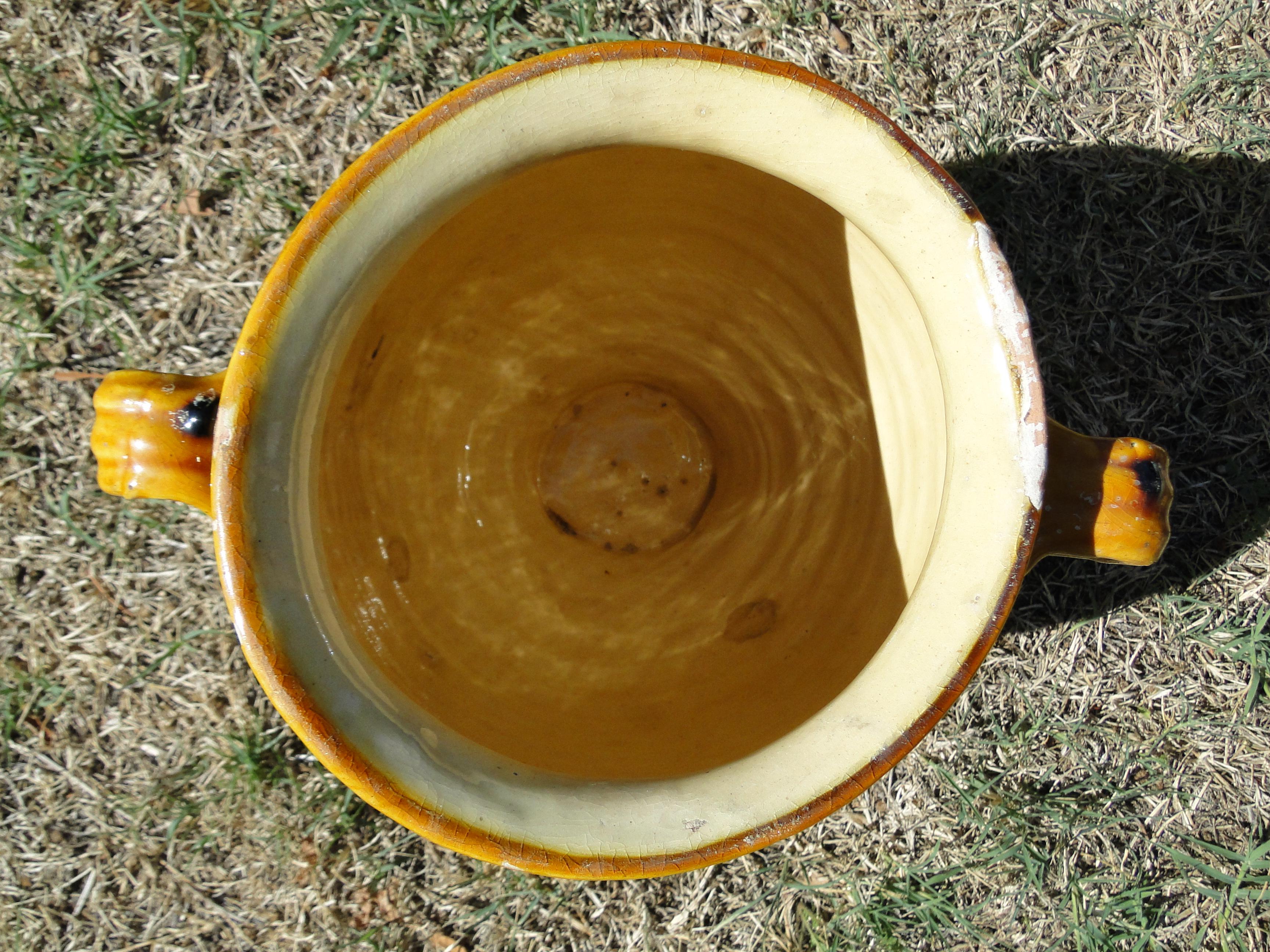 XL French Antique Confit Redware Faience Yellowware Art Pottery Pot at ...