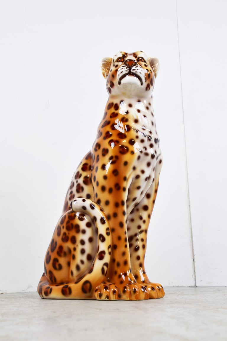 XL Italian Ceramic Leopard Figure, 1960s at 1stDibs