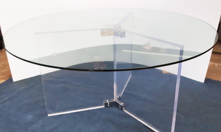 XL Lucite Glass Chrome Round Dining Table Retro Space Age Postmodern ...