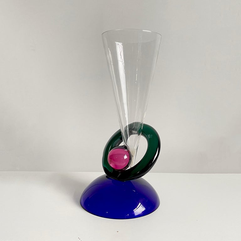 XL Murano Glass Vase, Memphis Design in Style of Ettore Sottsass, Italy ...