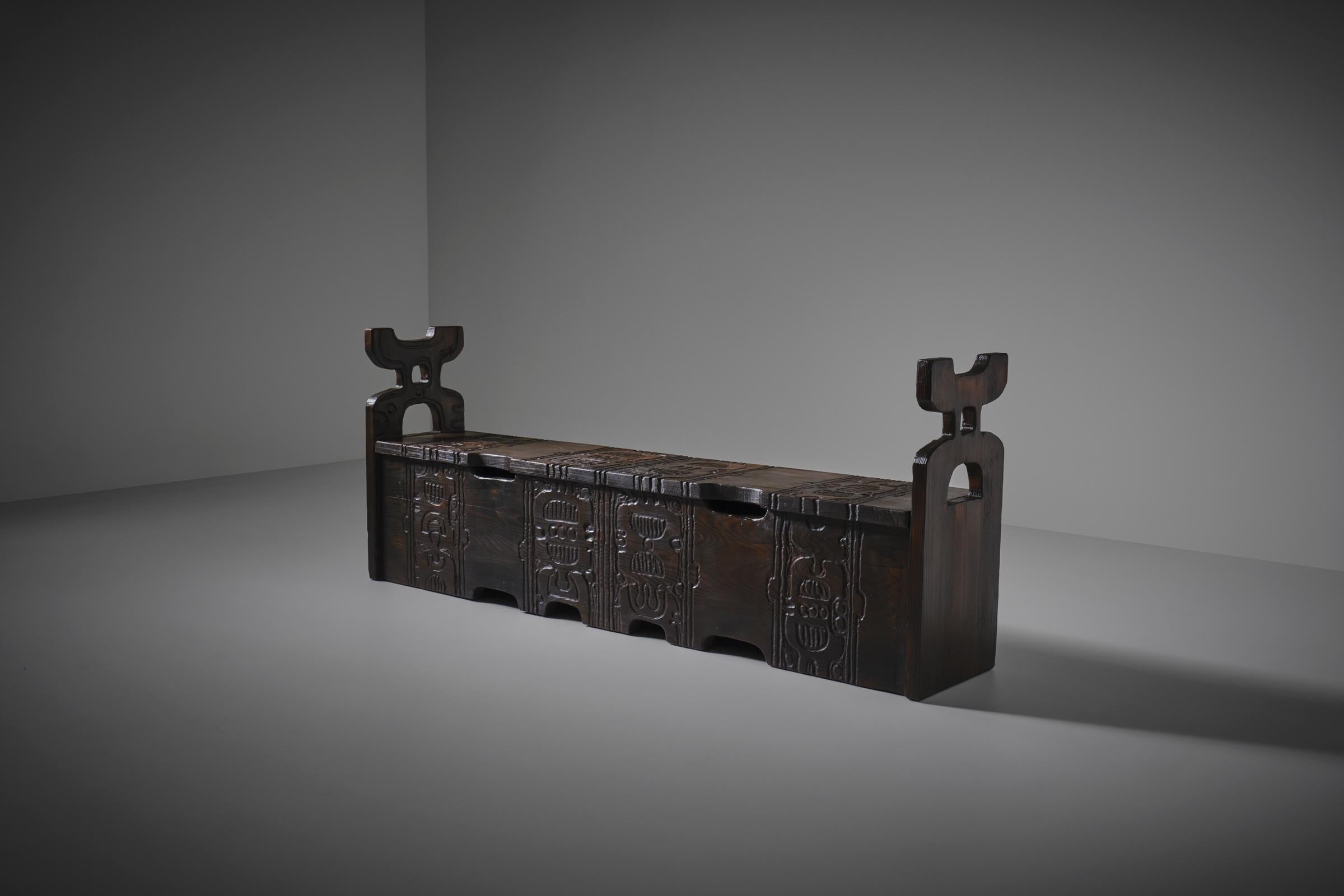 Xl Sculptural Wooden Bench by Francesco Pasinato, 1970s For Sale at 1stDibs