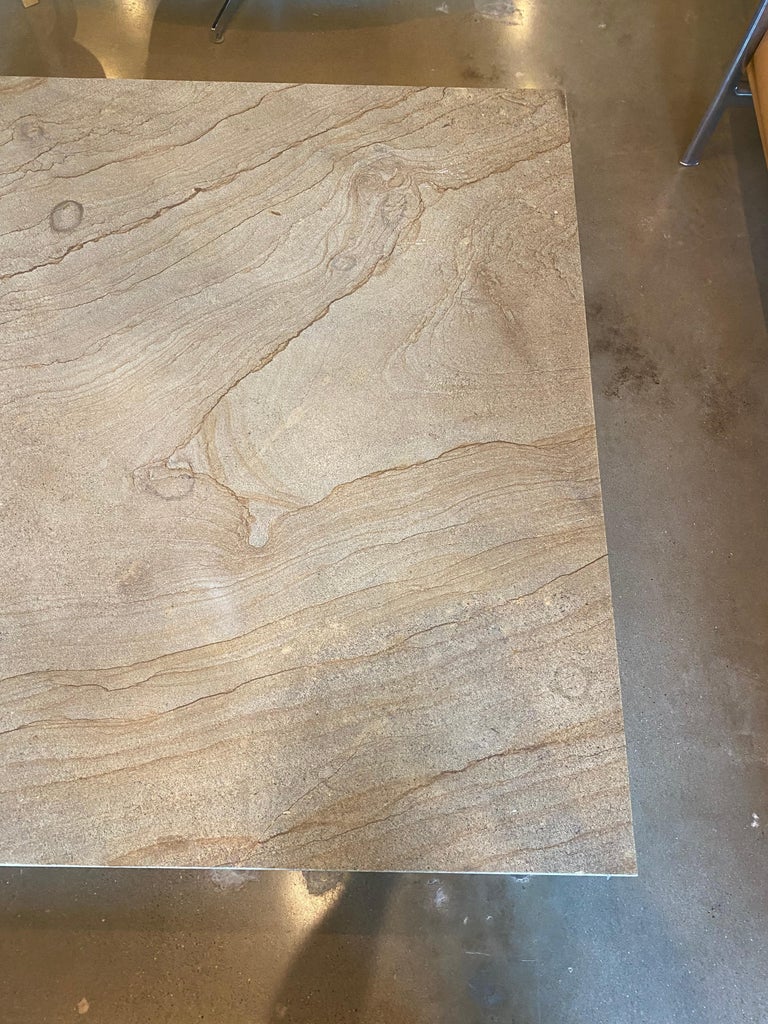 XL Square Stone and Brass Cocktail Table, Italy, 1970's For Sale at 1stDibs