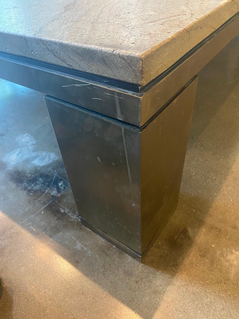 XL Square Stone and Brass Cocktail Table, Italy, 1970's For Sale at 1stDibs
