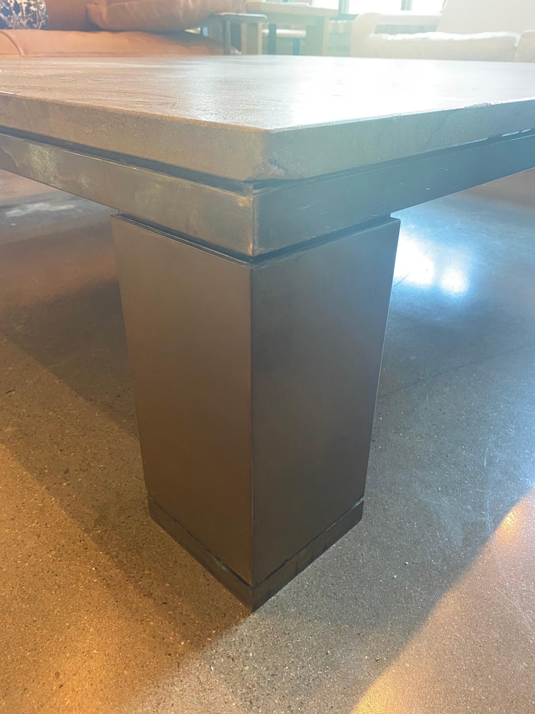 XL Square Stone and Brass Cocktail Table, Italy, 1970's For Sale at 1stDibs