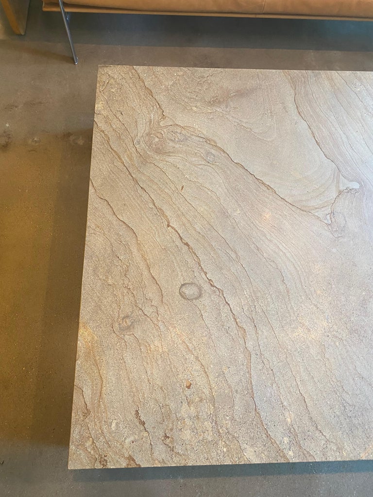 XL Square Stone and Brass Cocktail Table, Italy, 1970's For Sale at 1stDibs