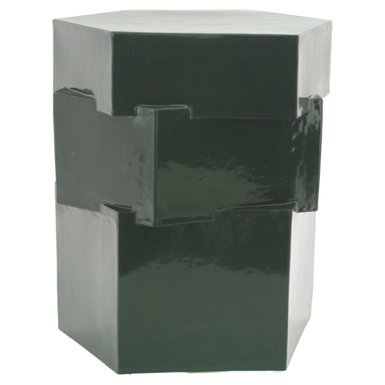 XL Tall Ceramic Hex Side Table and Coffee Table in Chrome Green by ...