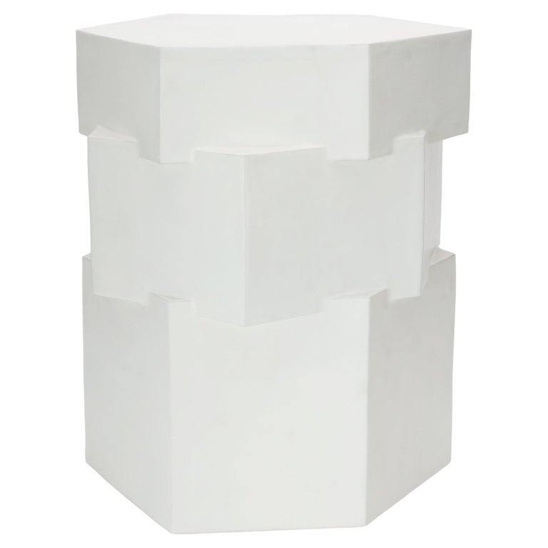 XL Tall Ceramic Hex Side Table and Stool in Marshmallow by BZIPPY For ...