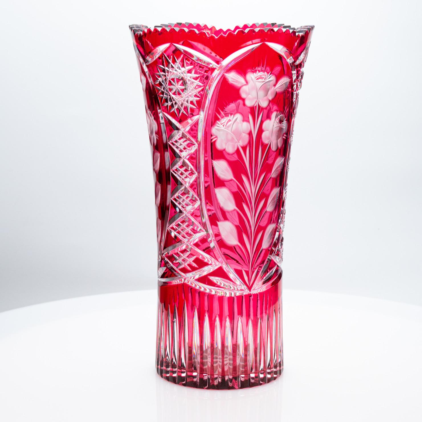 XL Vase, Deep Rose Red Overlay Crystal, Paris, 1950 For Sale at 1stDibs