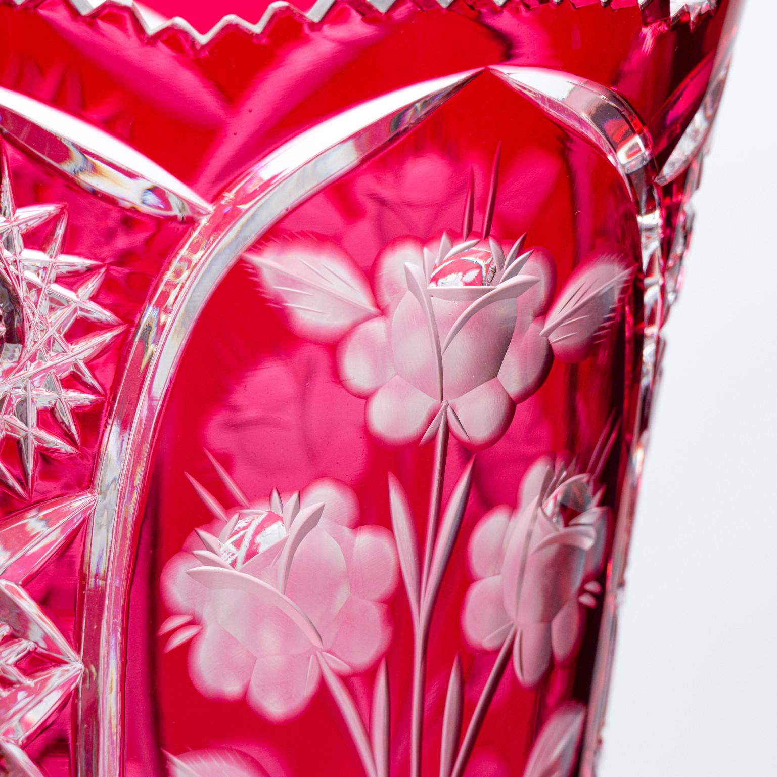 XL Vase, Deep Rose Red Overlay Crystal, Paris, 1950 For Sale at 1stDibs