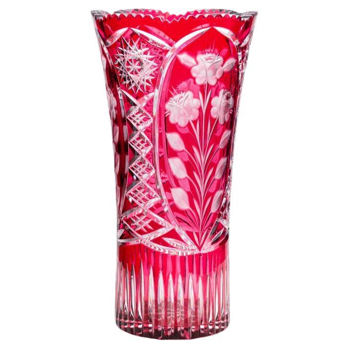 XL Vase, Deep Rose Red Overlay Crystal, Paris, 1950 For Sale at 1stDibs