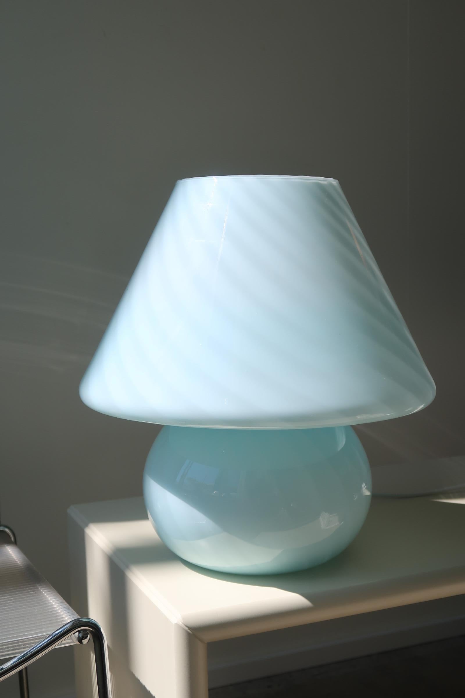 XL Vintage 1970s Italian Murano Blue Swirl Mushroom Table Lamp Mouth ...