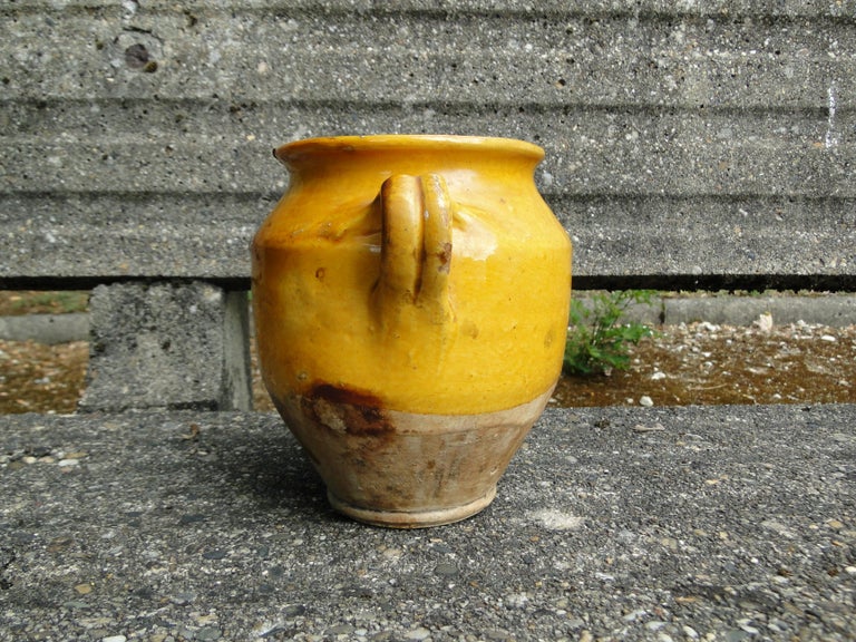 XS French Antique Confit Redware Faience Yellowware Art Pottery Pot For ...