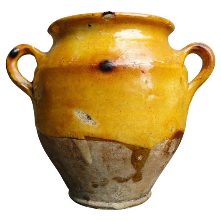 XS French Antique Confit Redware Faience Yellowware Art Pottery Pot For ...