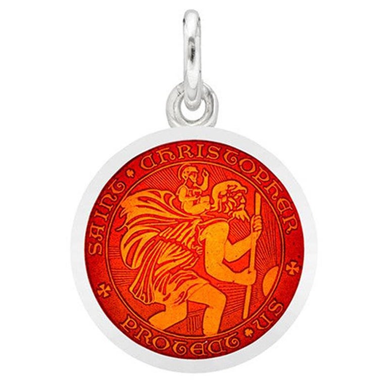 XS Silver St. Christopher Medal with Red Enamel For Sale at 1stDibs