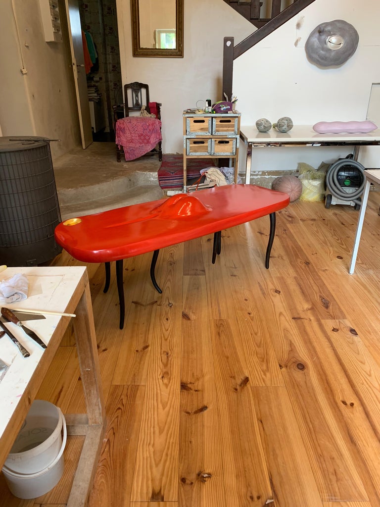 Xue Sun 2020, Unique Red Lacquered Cherry Table, Iron Legs, Paris For ...