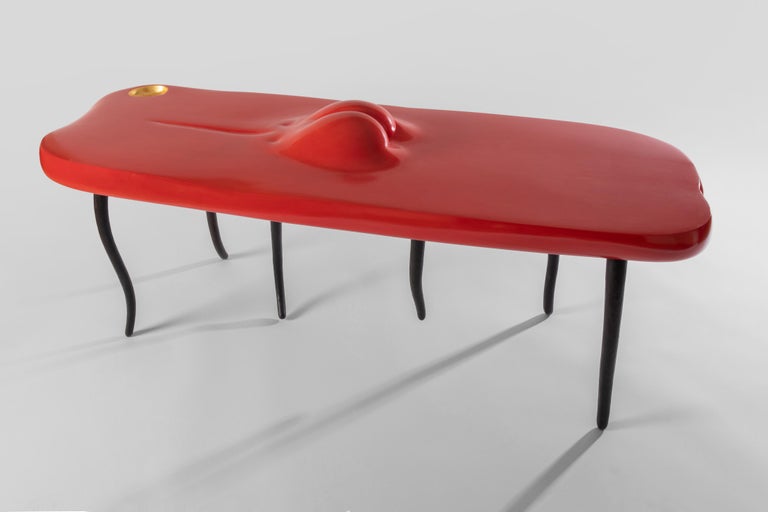 Xue Sun 2020, Unique Red Lacquered Cherry Table, Iron Legs, Paris For ...