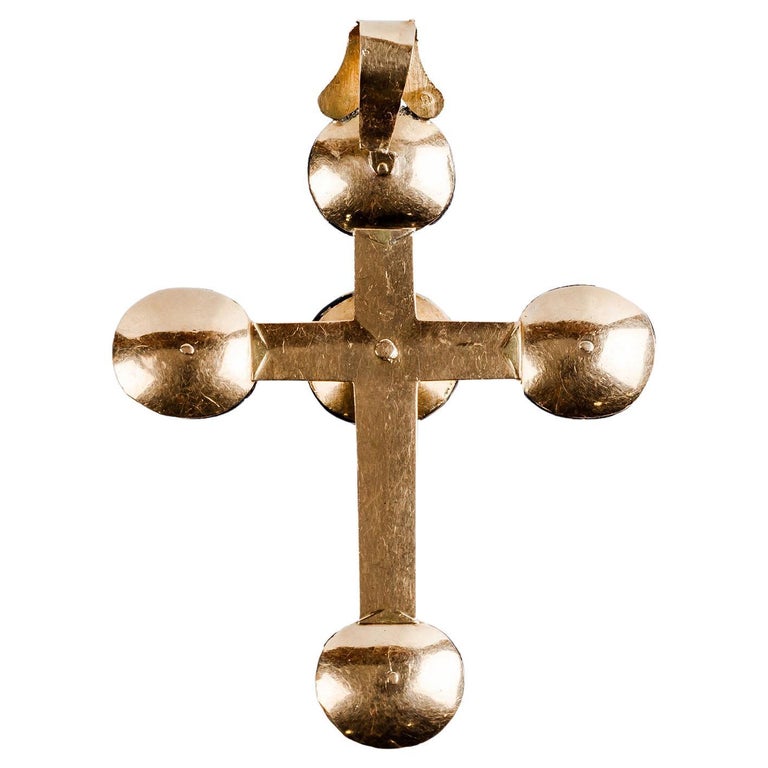 XVII-XVIII Pendant Capucine Cross in Yellow Gold, Diamonds and Onyx For ...