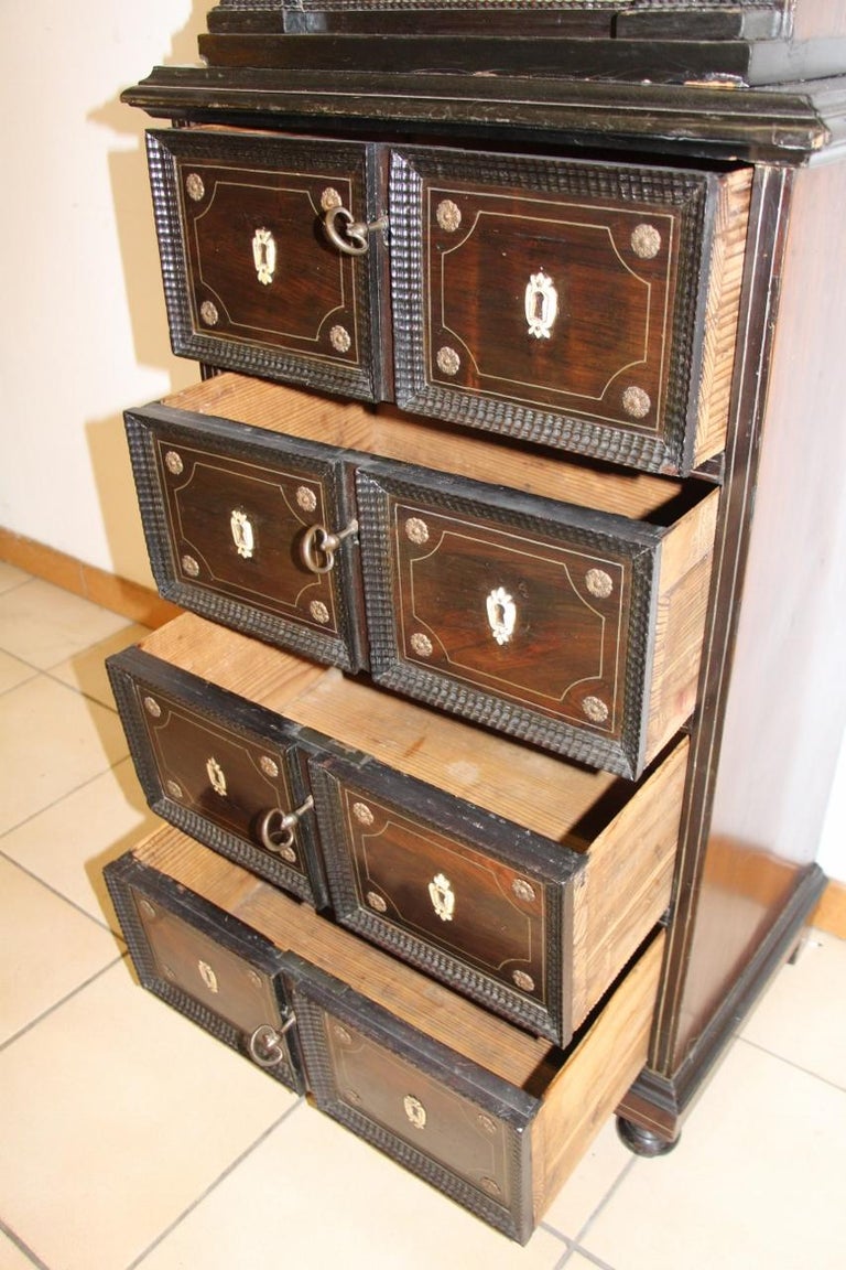 17th Century Cabinet in Rosewood and Tin Fillet For Sale at 1stDibs